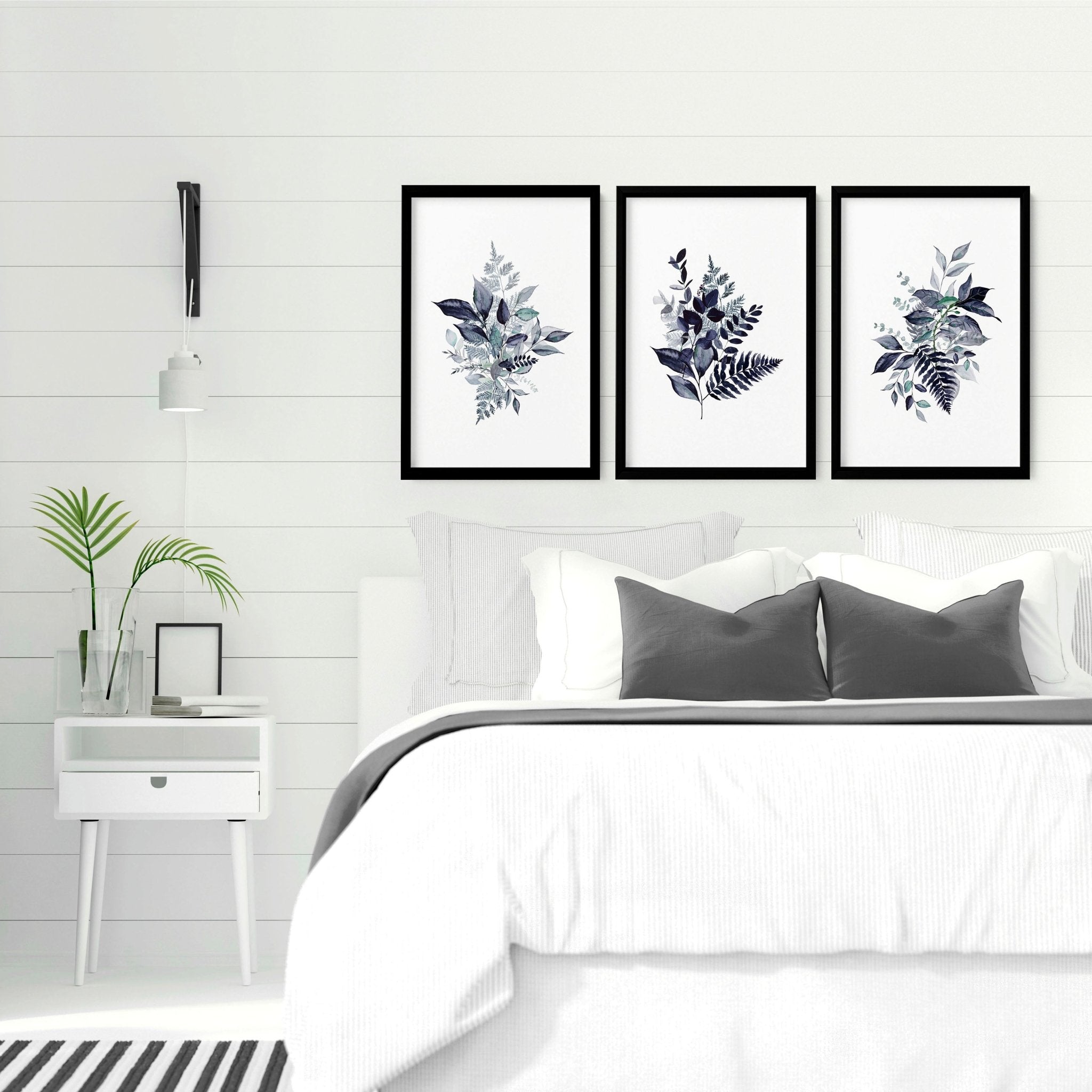 Blue Cottagecore bedroom - set of 3 framed wall art prints | About Wall Art