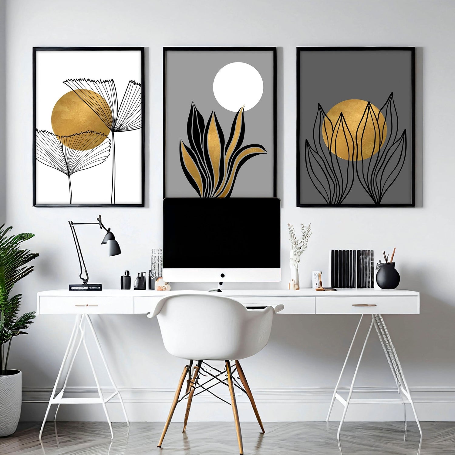Desk office decor - Set of 3 framed wall art