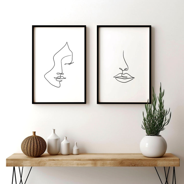 Line art drawings for living room - Set of 2 wall art prints