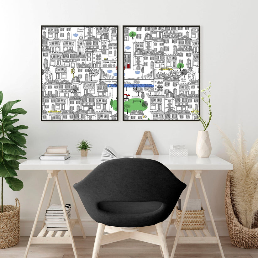 NY city posters - Set of 2 Home office wall art prints | About Wall Art