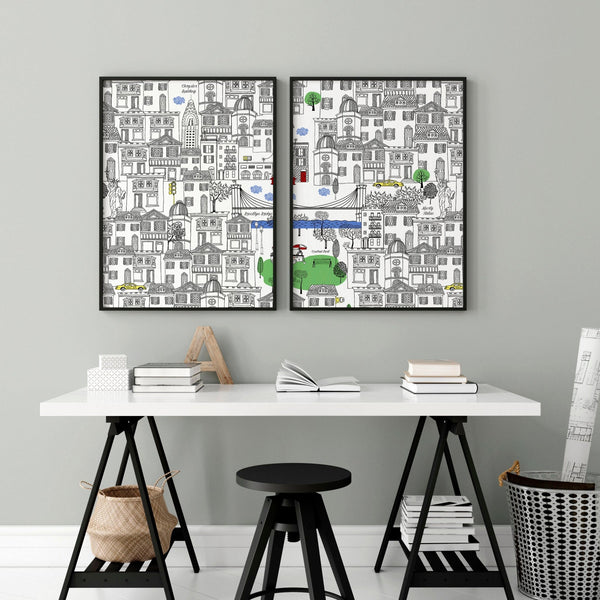 NY city posters - Set of 2 Home office wall art prints | About Wall Art