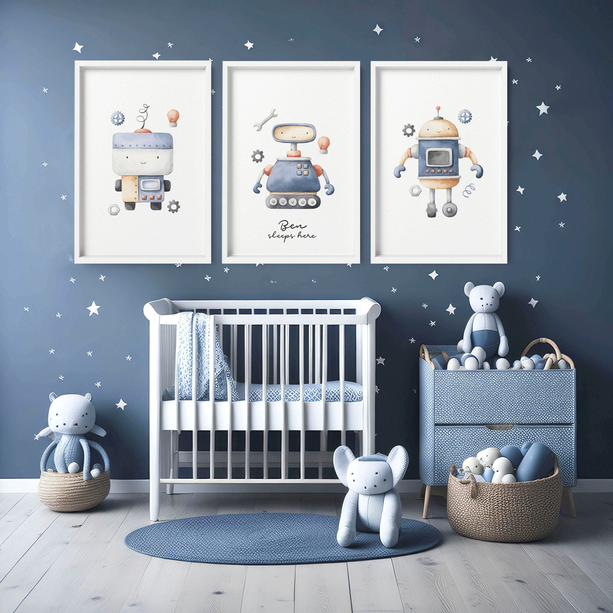 Nursery hanging decor | set of 3 Robots wall art prints | About Wall Art